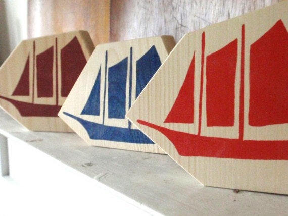 Items similar to Very Nautical Wood Toy Sailing Fleet / Schooner Boat ...