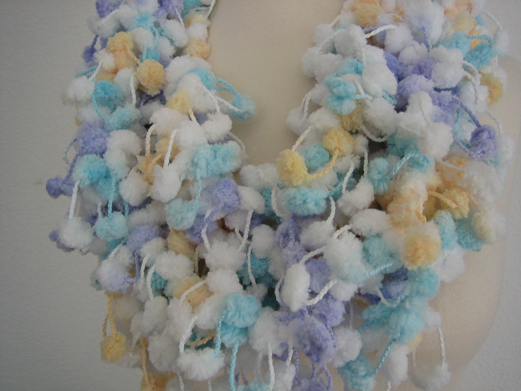 Pompom scarf Easter colors New Soft hand crocheted by DEMET