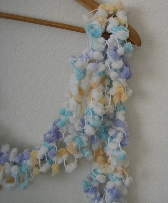 Pompom scarf Easter colors New Soft hand crocheted by DEMET