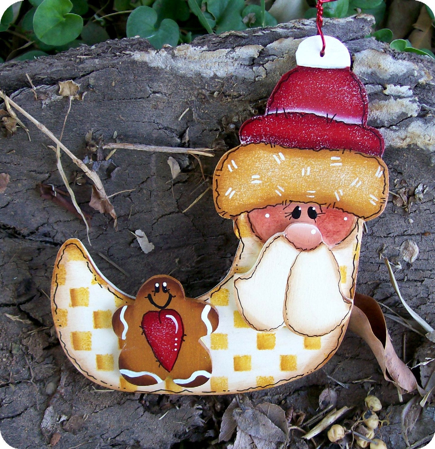 Santa with Gingerbread Ornament by CountryCharmers on Etsy