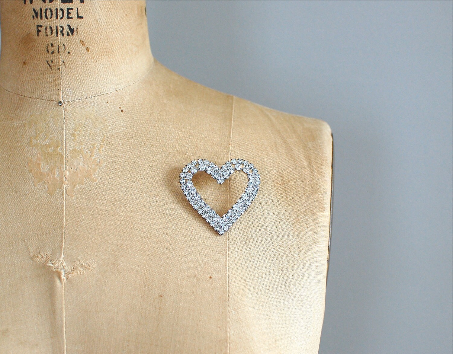 heart brooch / 50s rhinestone brooch / rhinestone by DearGolden