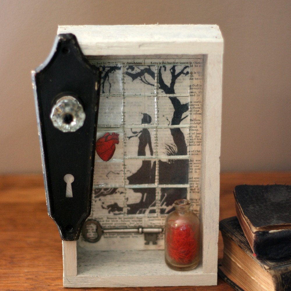 altered art shadow box assemblage heart pounding