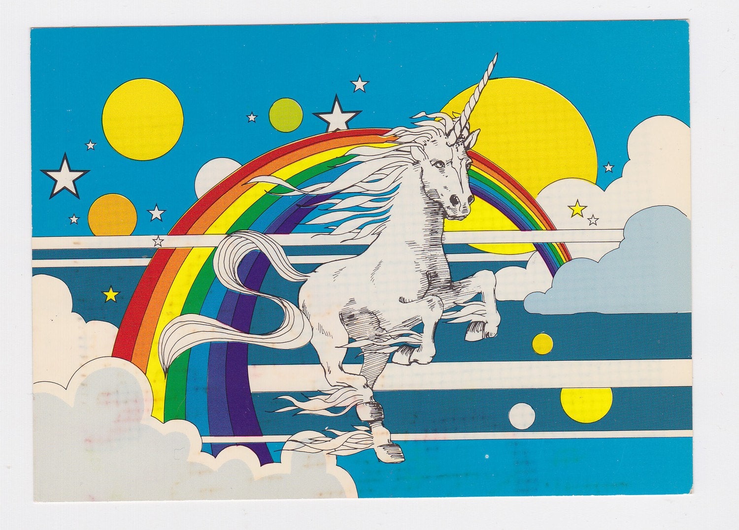 Rare Vintage Retro 80's Rainbow Unicorn Unused Postcard