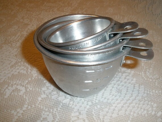 Vintage Aluminum Measuring Cup Set 1 cup 1/2 cup by Time2consign