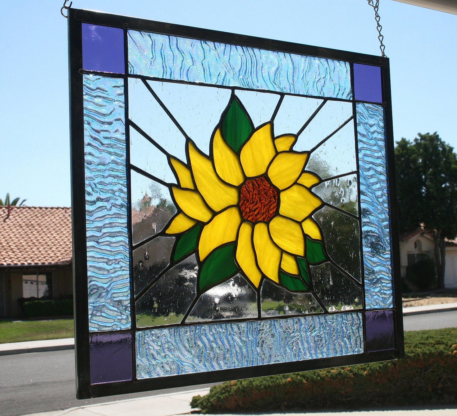 Summer Sunflower Large Stained Glass Window Panel