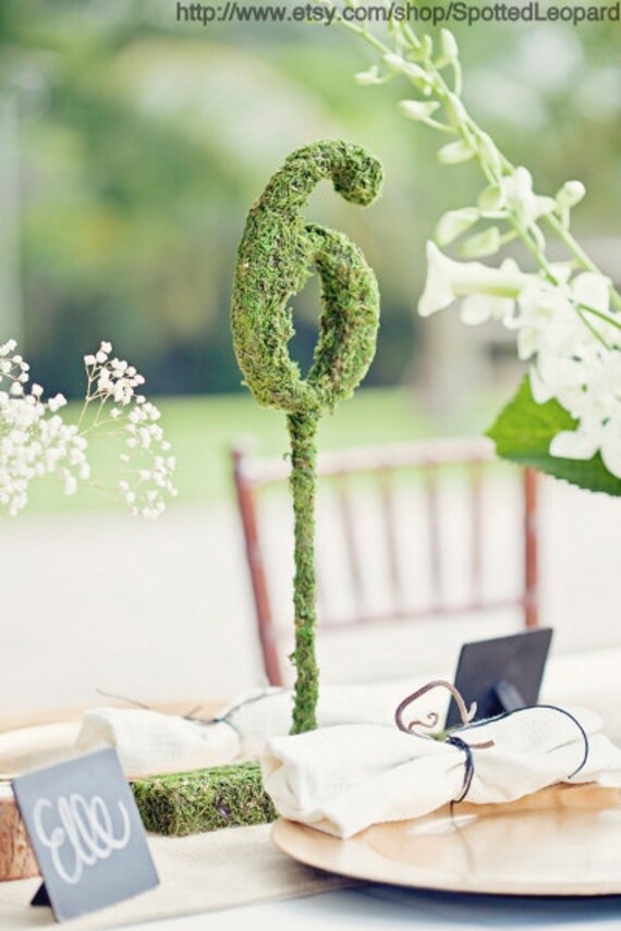 Moss Covered Wedding Table Numbers with Base by SpottedLeopard