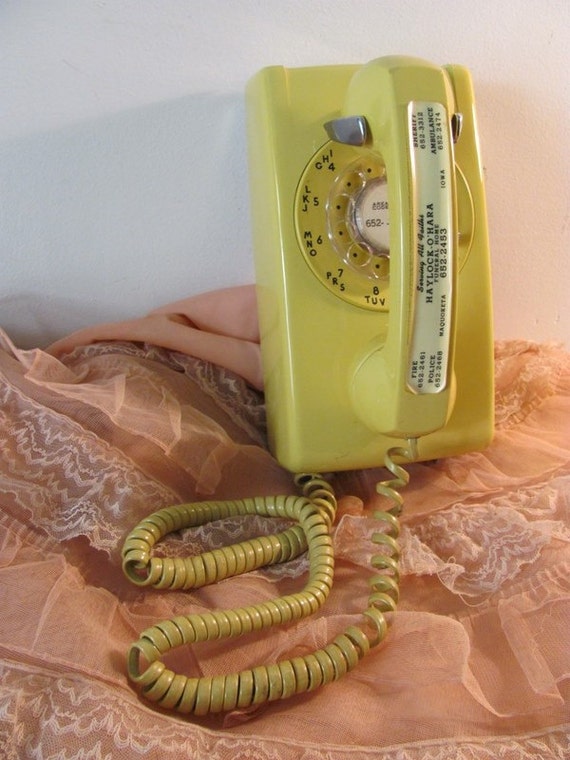 Retro Yellow Rotary Wall Telephone by dirtybirdiesvintage on Etsy