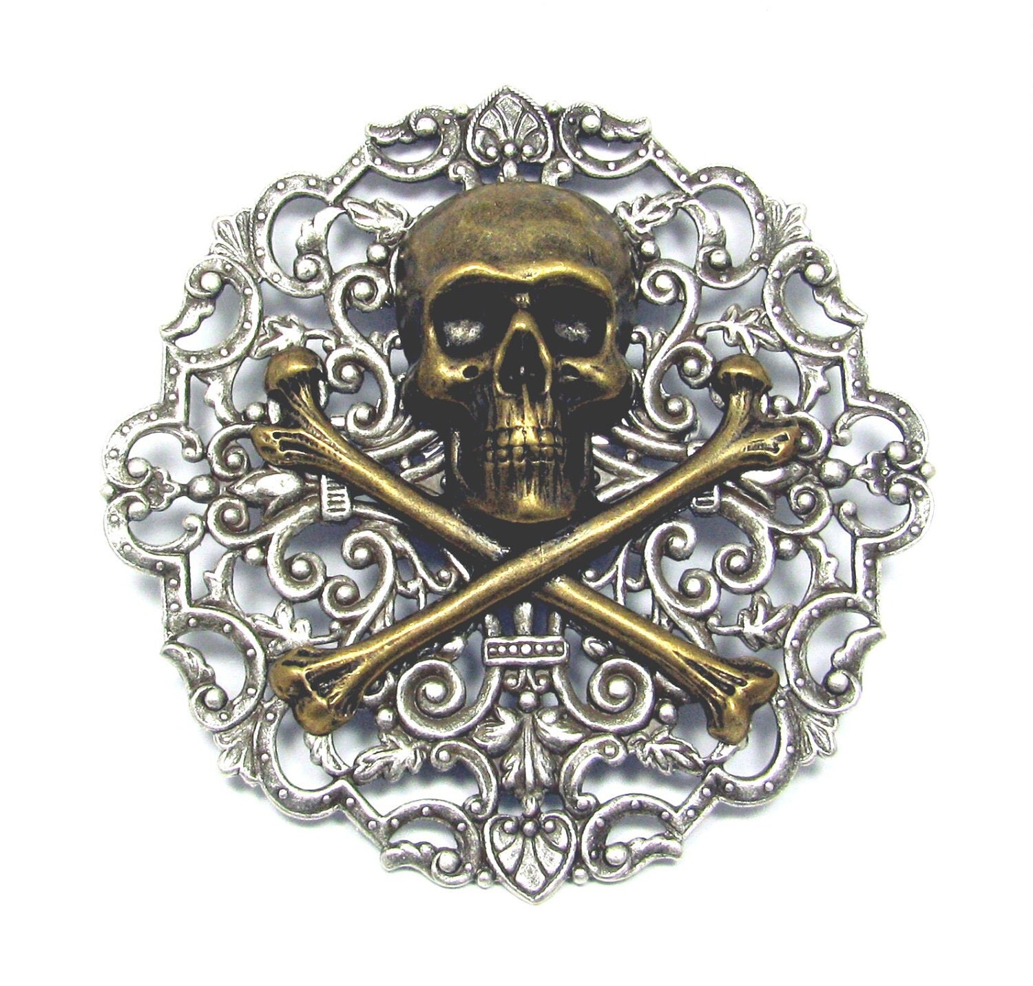 HUGE PIRATE PIN Brooch Jewelry Skull and Crossbones Steampunk