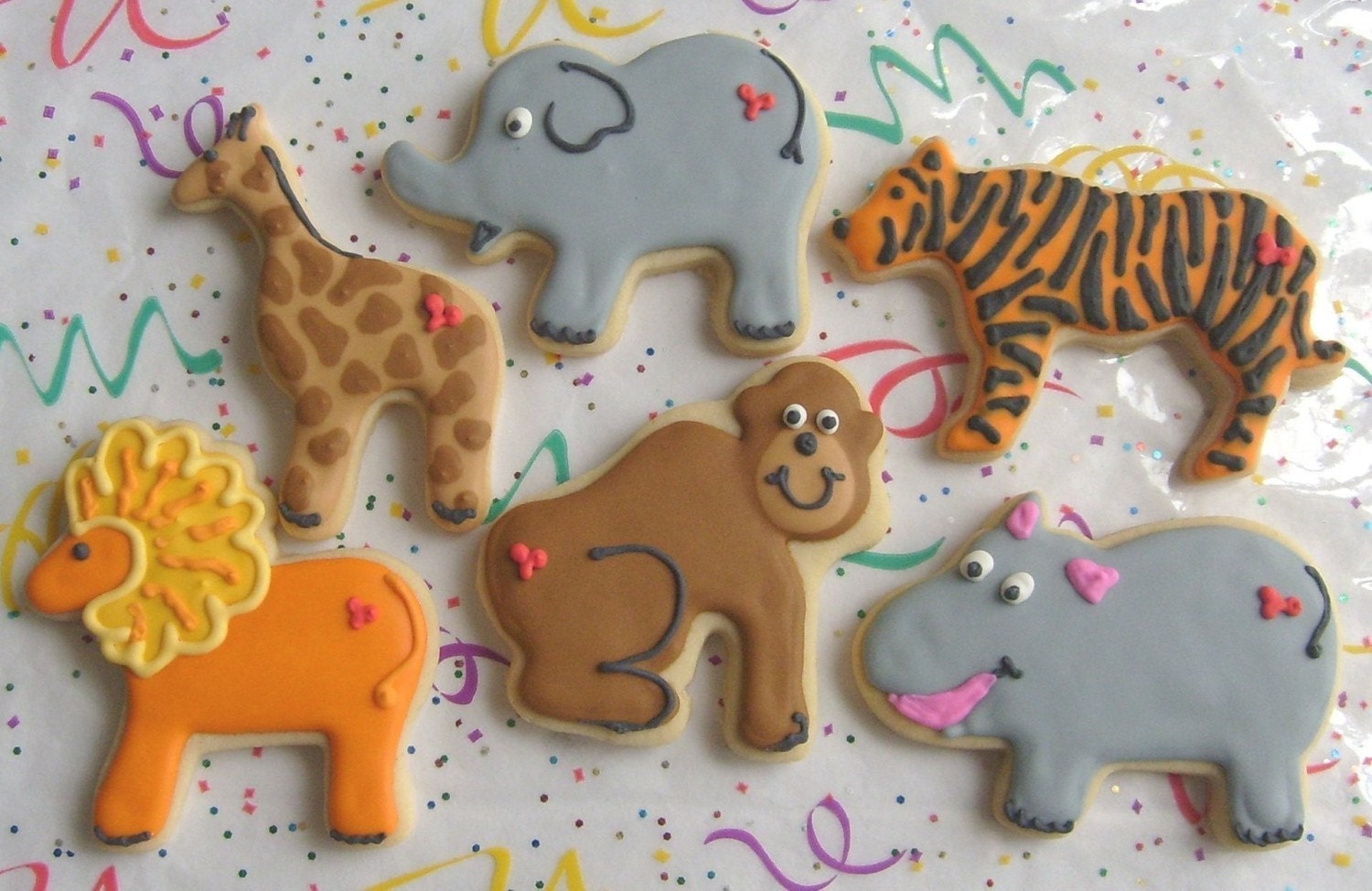 Zoo Animal Decorated Cookie Favors Lion Hippo Monkey