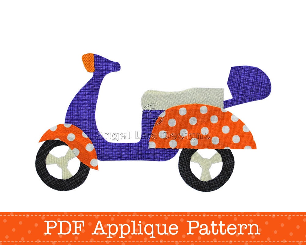 Scooter Applique Template PDF Pattern DIY Make Your Own Fabric