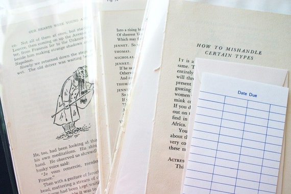 Items similar to Vintage book pages, library due date slip on Etsy