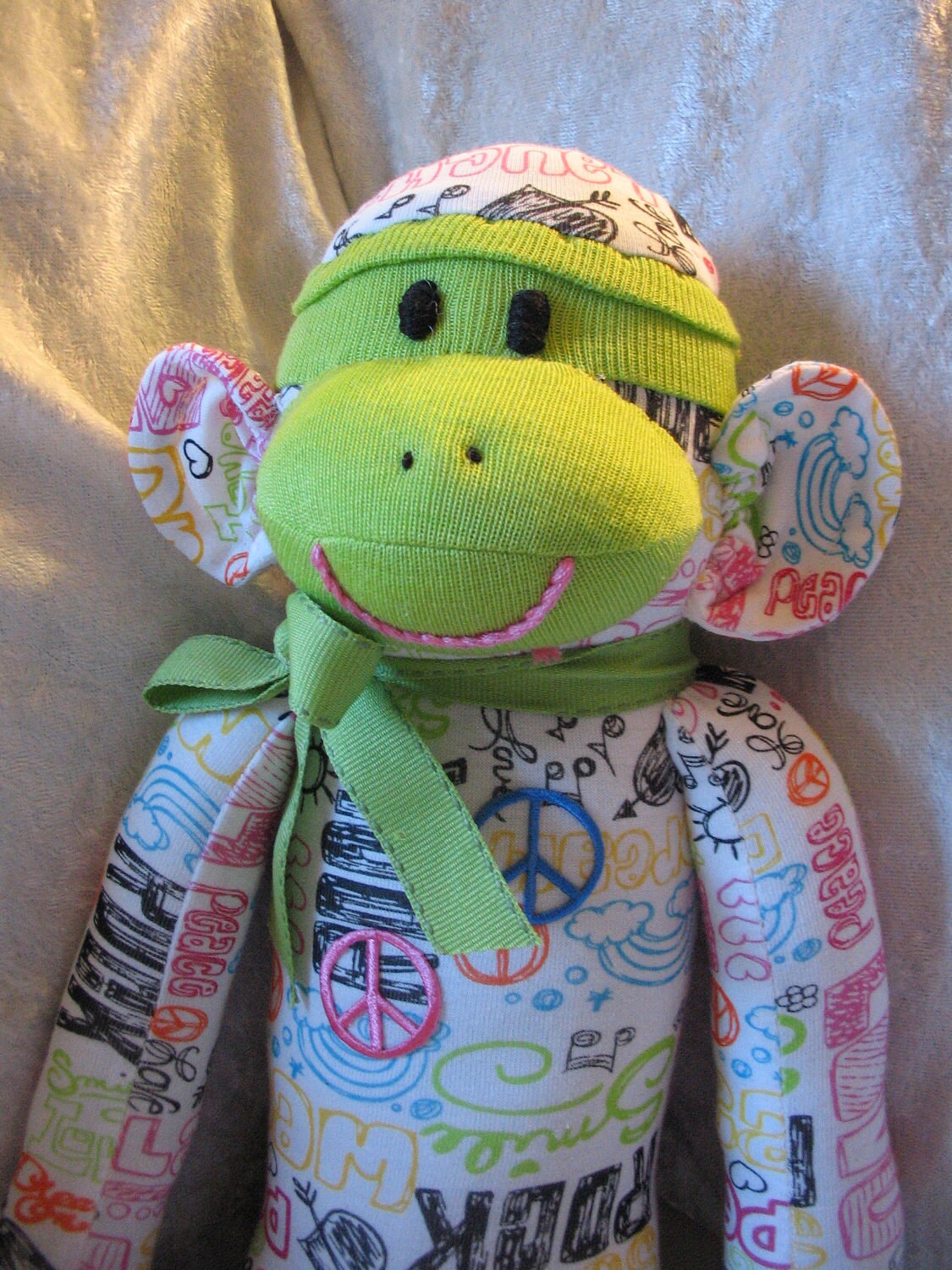 Personalized Sock Monkey Peace Sock Monkey with Peace Sign
