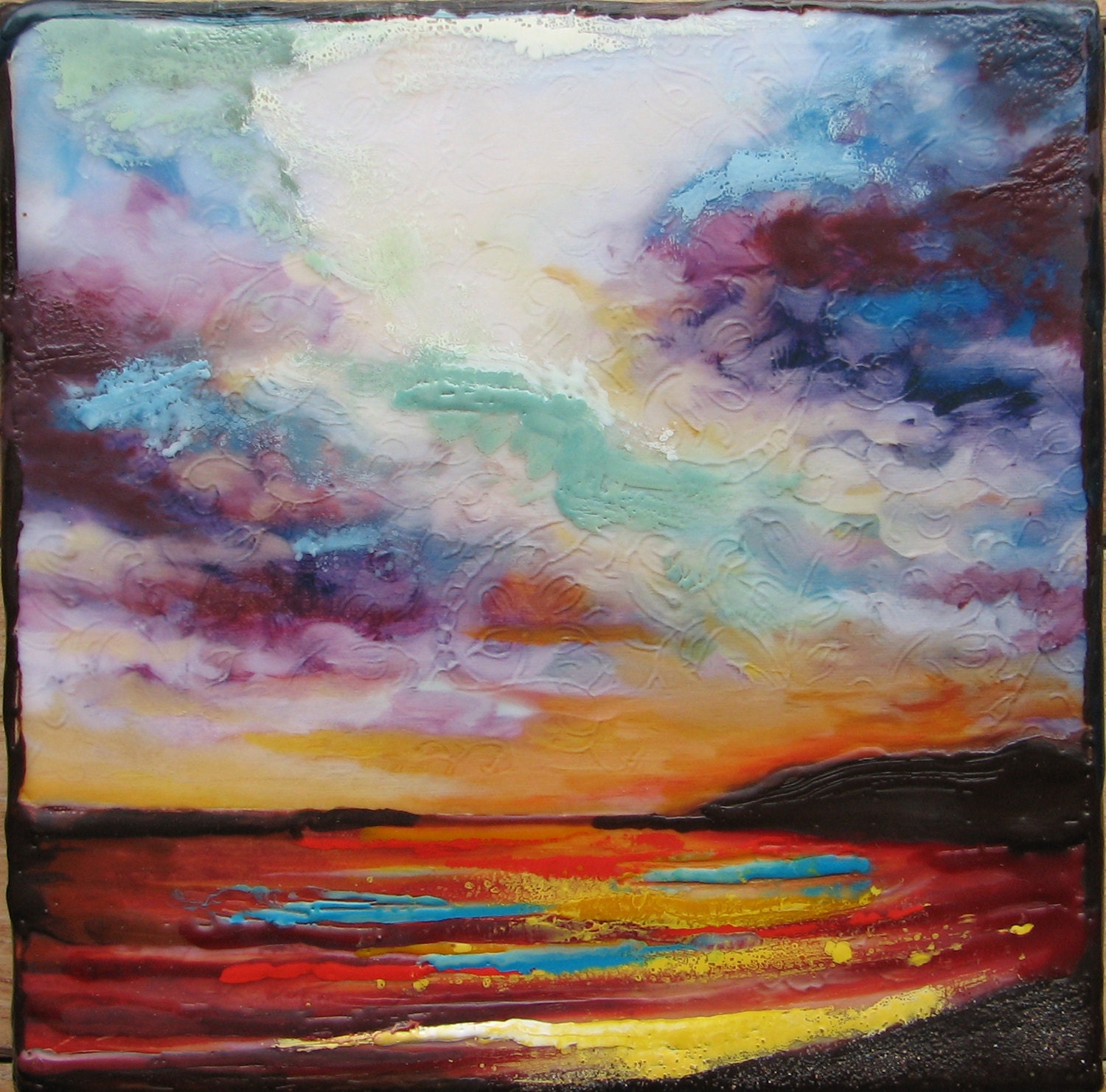 Encaustic beeswax painting collage Indian Summer in