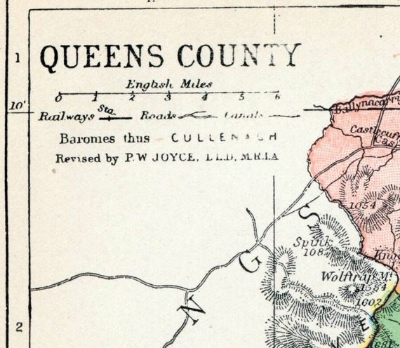 1899 Antique Map of Queen's County County Laois by bananastrudel