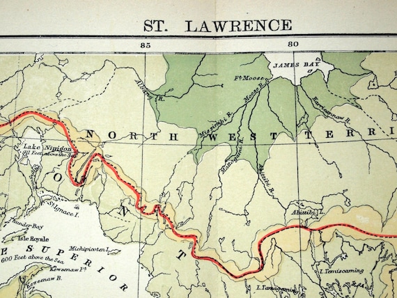 1890s Antique Map of the St. Lawrence River. Version 1