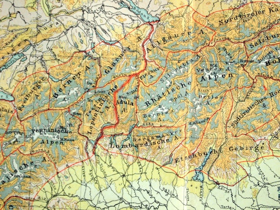 1894 German Antique Map of the Alps