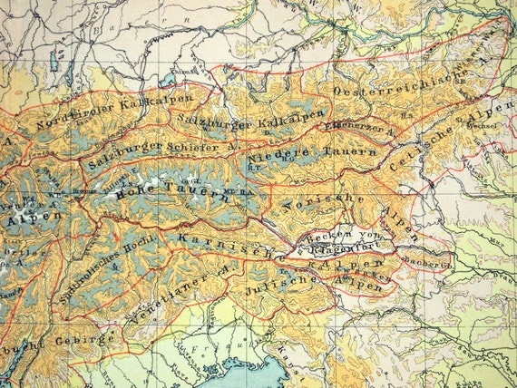 1894 German Antique Map of the Alps