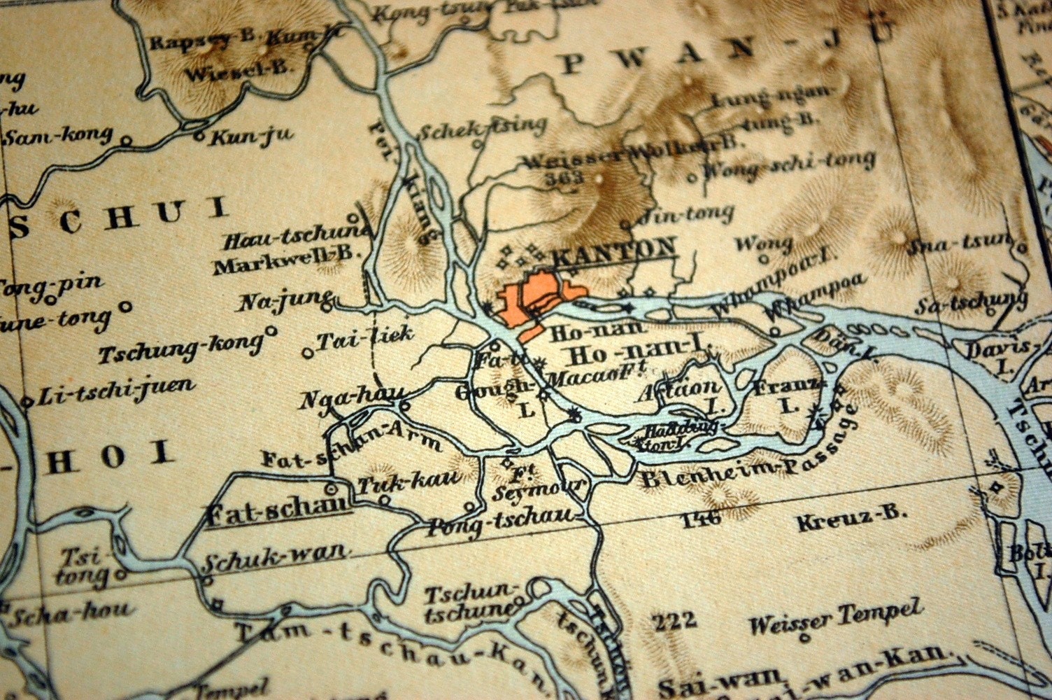 Antique Map of Canton Guangdong Canton River China