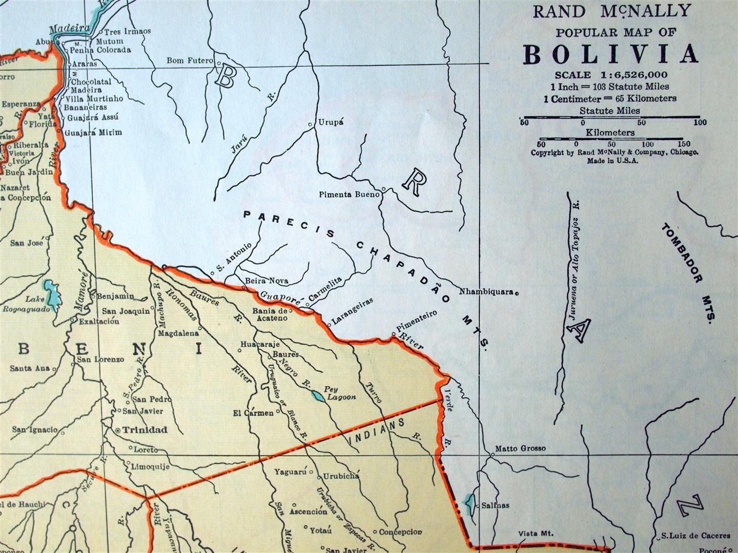1937 Vintage Map of Bolivia Old Map of Bolivia