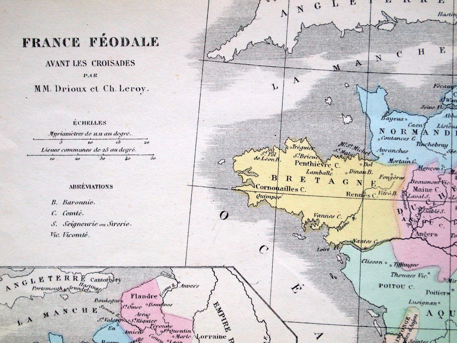 1873 Antique French Map of Feudal France during the Crusades