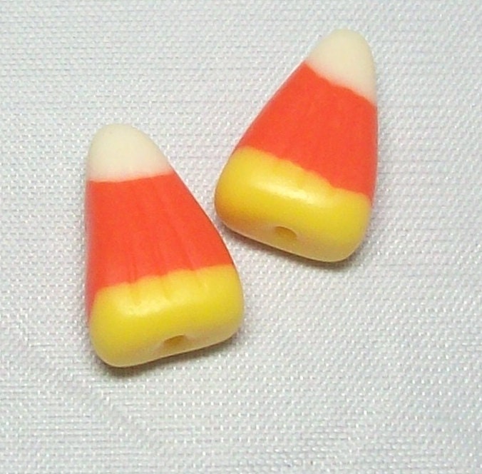 Candy Corn Polymer Clay Halloween Beads Handmade
