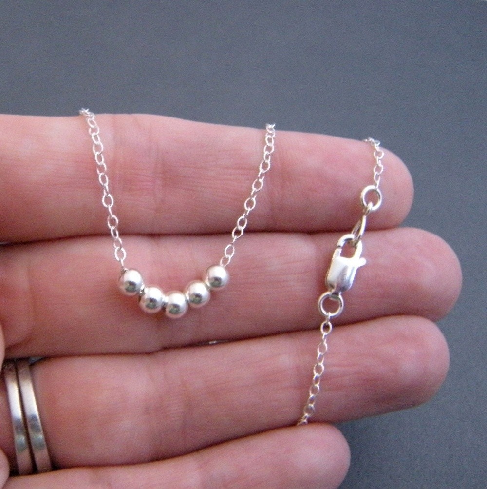 simple silver necklace. sterling round bead. dainty. delicate.