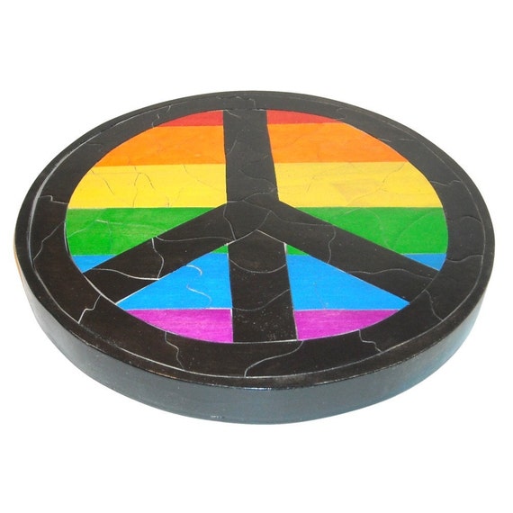 Items similar to Wooden Mosaic Puzzle - Rainbow Peace Sign on Etsy