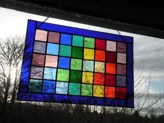 Rainbow Stained glass window panel rectangular by ravenglassgirl