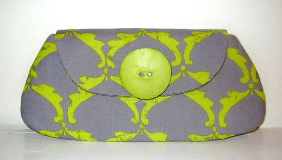 Grey and Chartreuse Large Clutch Bag
