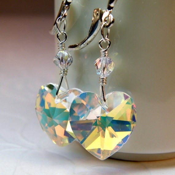Crystal Heart Earrings Clear Swarovski Crystal Earrings