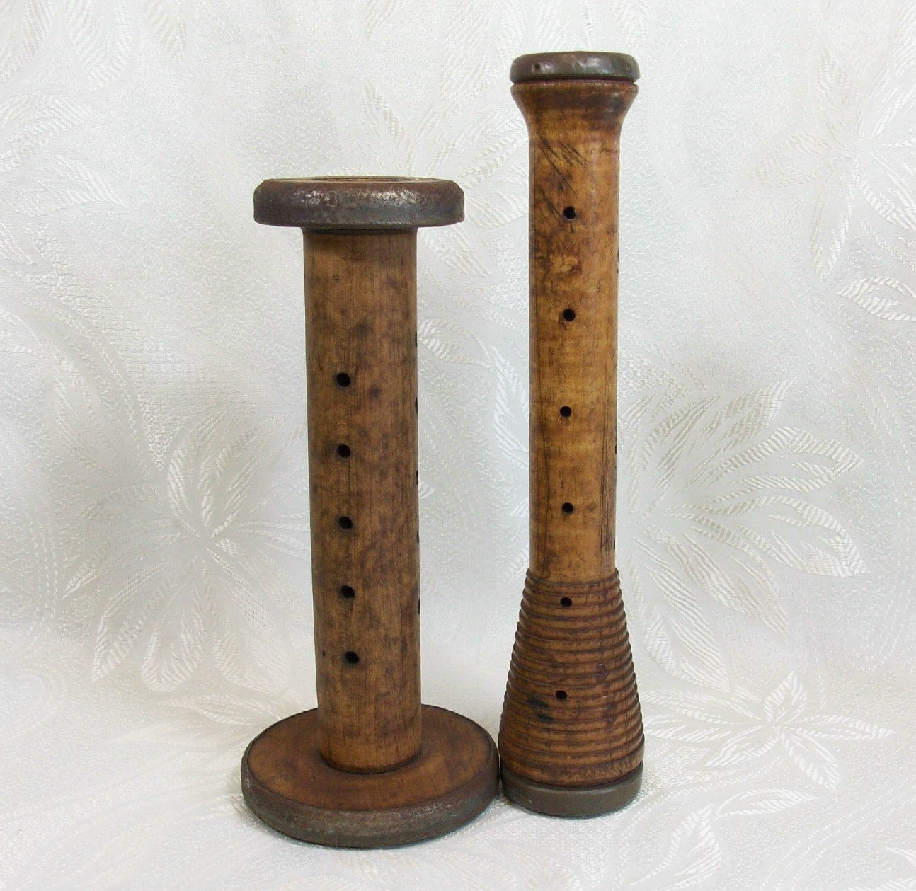 Vintage Sewing Thread Spools Factory Bobbins Wood Metal Large