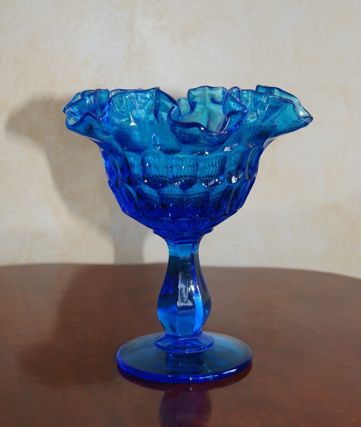 Fenton Peacock Blue Depression Glass Compote by EndlessTreasuresNJ