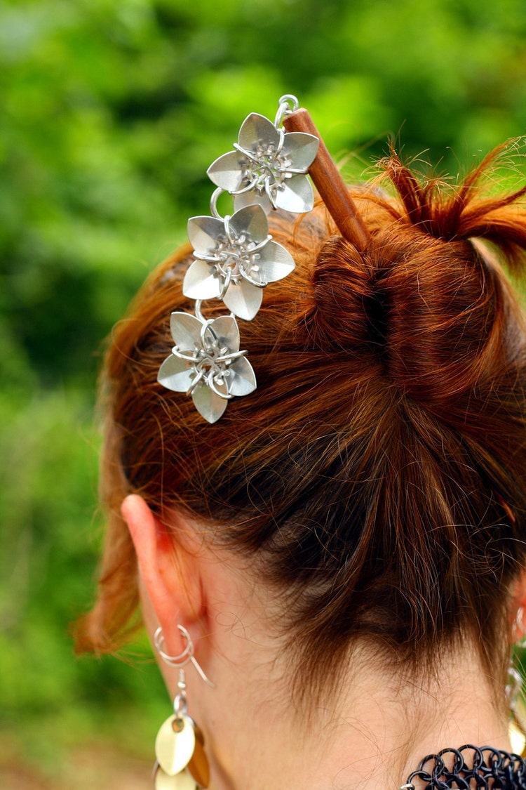 Rainbow Hair Sticks Flower Hair Sticks Hair by UtopiaArmoury