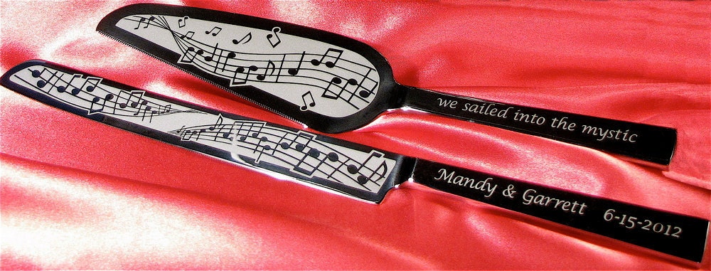 Music Themed Wedding Cake Server and Knife Set Engraved Gift