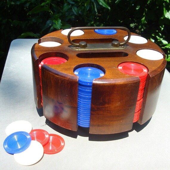 Vintage POKER CHIPs. 1940s..1950s....WOOD..Lazy Susan Chip