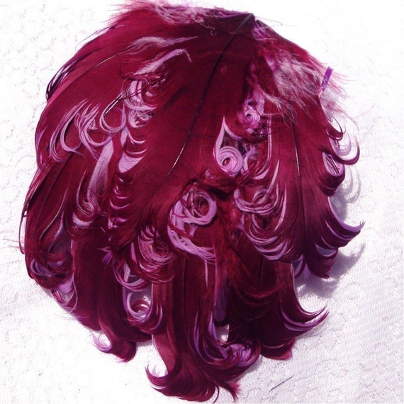 2 Curly Feather Pads Pair of Fuscia with Light Pink Berry