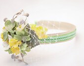 Items similar to Spring flowers headband in green and yellow, headbands ...