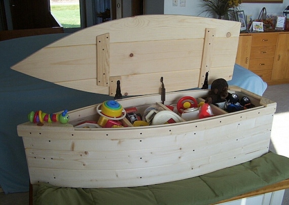 Wood Boat Toy Box Nautical Chest Hand Crafted Bookshelf canoe