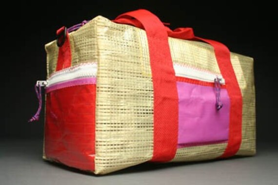 SALE Kevlar Sailcloth Duffel Bag Gold Violet and Red