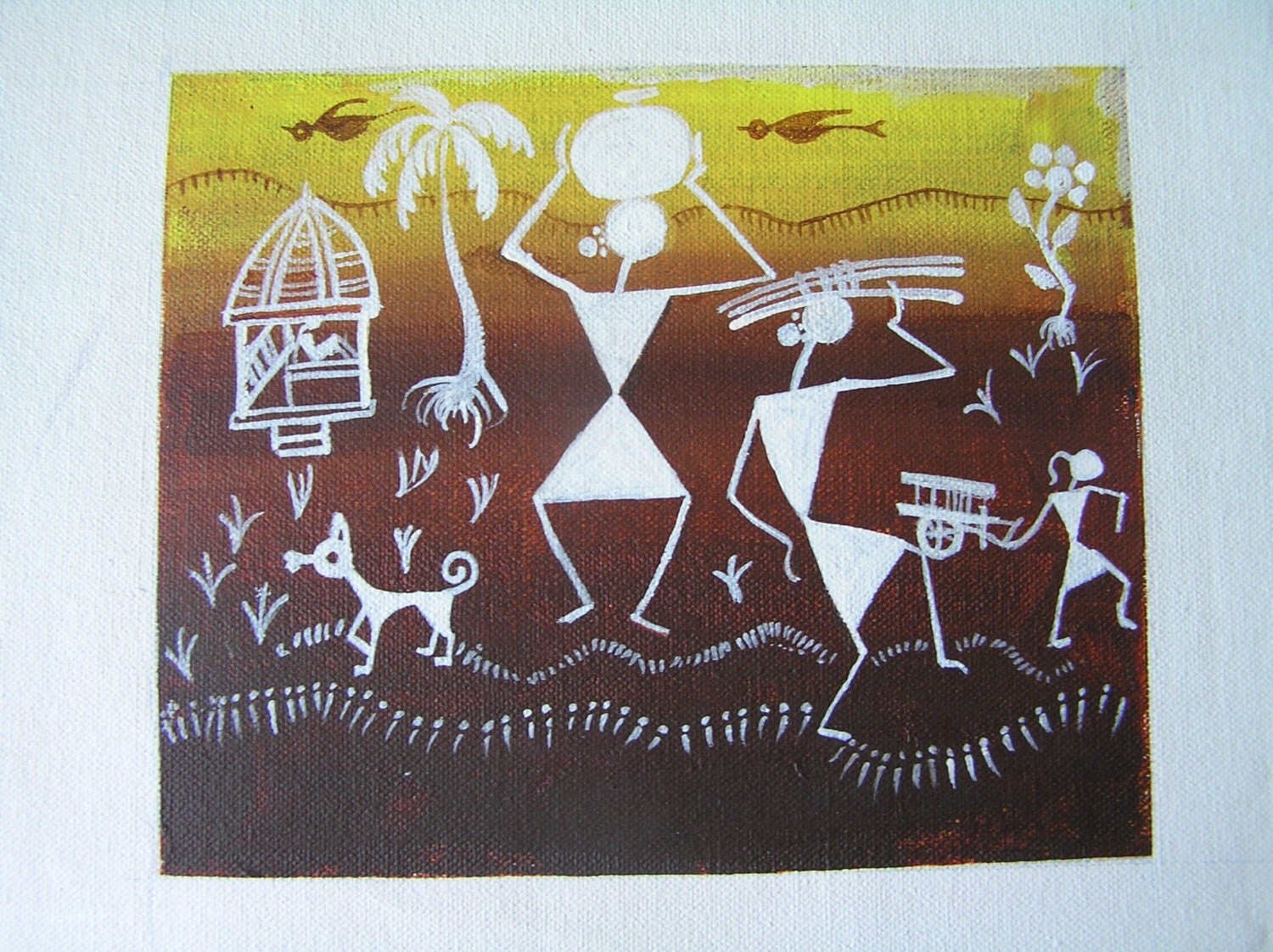 Warli Varli Painting on Canvas Village Scene
