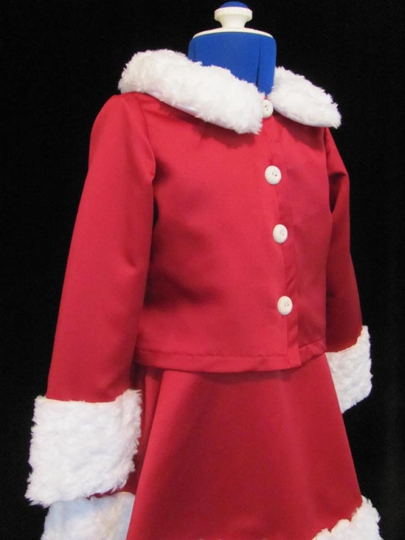 In Stock Girls Santa Suit or Elf Outfit Skirt Jacket Red Satin