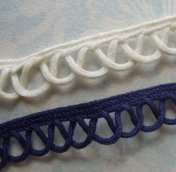 Vintage Wrights Loop Braid Trim Navy Blue White Lot