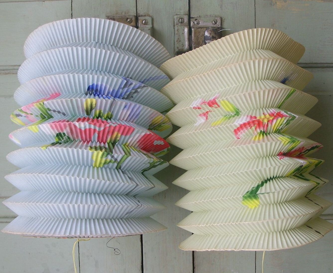 Vintage Chinese Paper Lanterns Floral Pale Blue Green