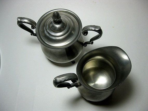 Vintage Pewter Creamer Sugar Bowl with Lid Preisner