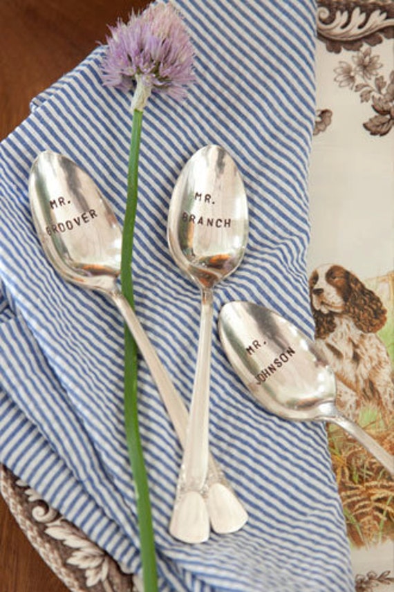 Items similar to Hand Stamped Custom Spoons for your Holiday Table. Set ...