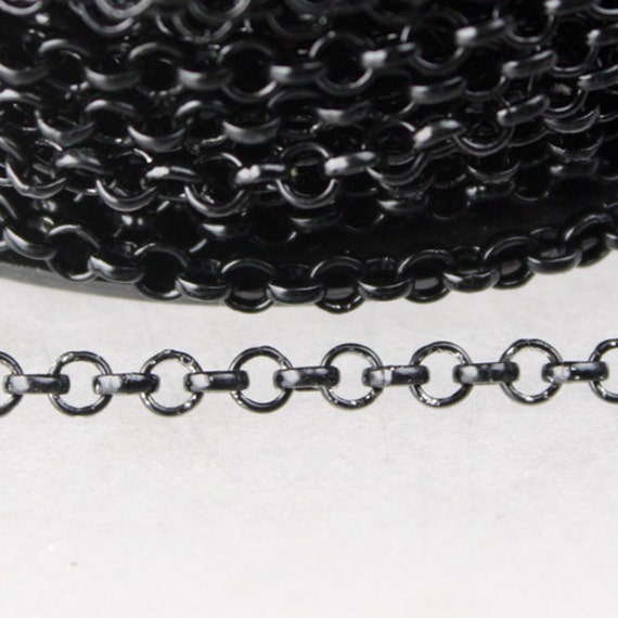 Black Rolo Chain bulk 12 ft of Rolo Cable Chain 3.2mm