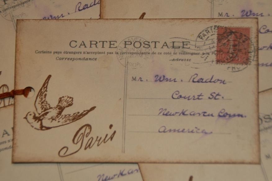 Paris French Carte Postale Vintage Post Card Hang Gift Tags