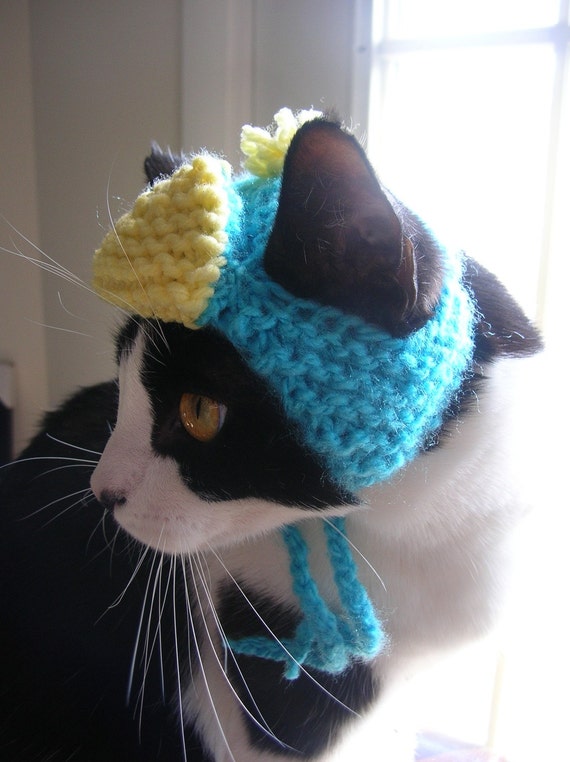 Items similar to The Lumberjack Cat Hat in Baby Blue and Yellow on Etsy