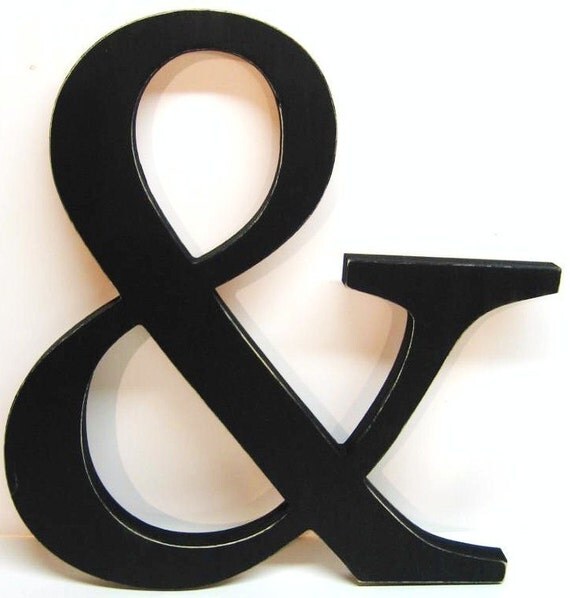 Black Wood Wall Decor Letter AMPERSAND Large 15 Inches