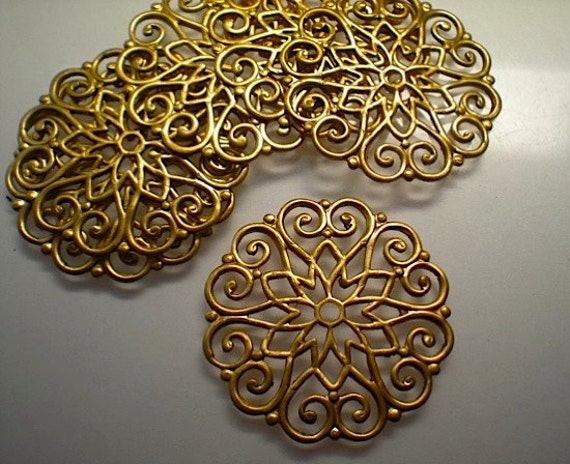 6 round brass filigrees 1-5/16